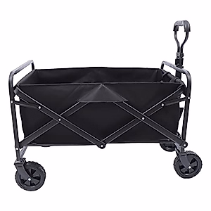 Collapsible Folding Outdoor Utility Wagon, Heavy Duty Foldable Camping Cart, Garden Tool Collection Utility Trolley with Adjustable Handle & Mesh Cup Holder for Garden Camping Picnic