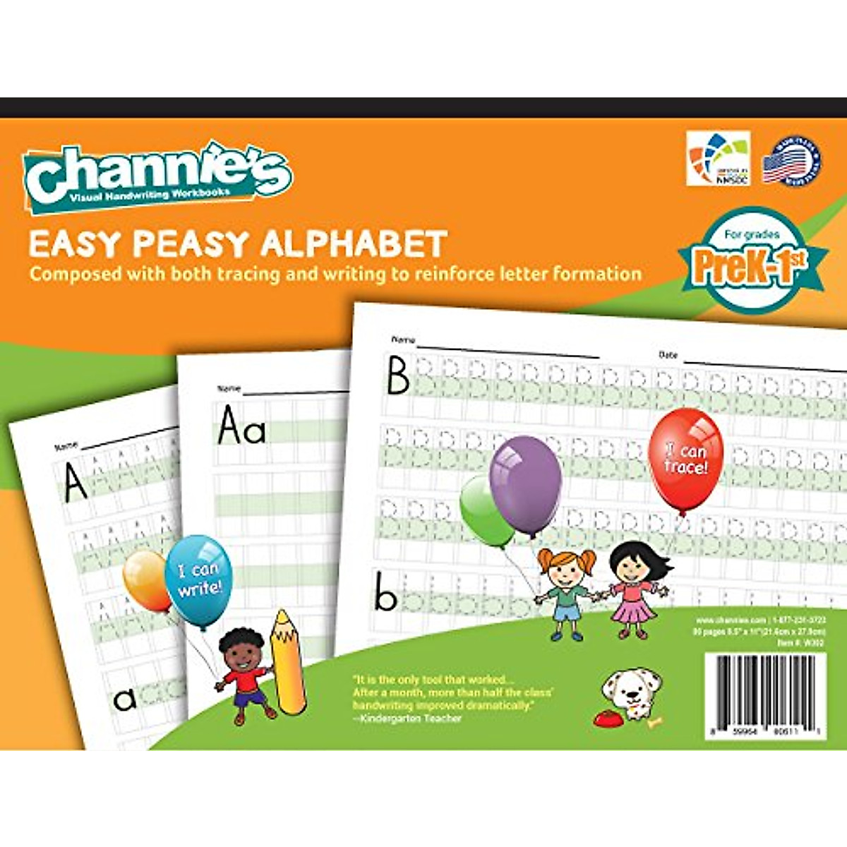 Channie’s Easy Peasy Alphabet Tracing & Writing Pad, Practice Handwriting & Printing Workbook; 2-Pack Contains Total of 160 Pages Front & Back, 80 Sheets, Grades Pre-K - 1st, Size 8.5” x 11”, 2-Pack
