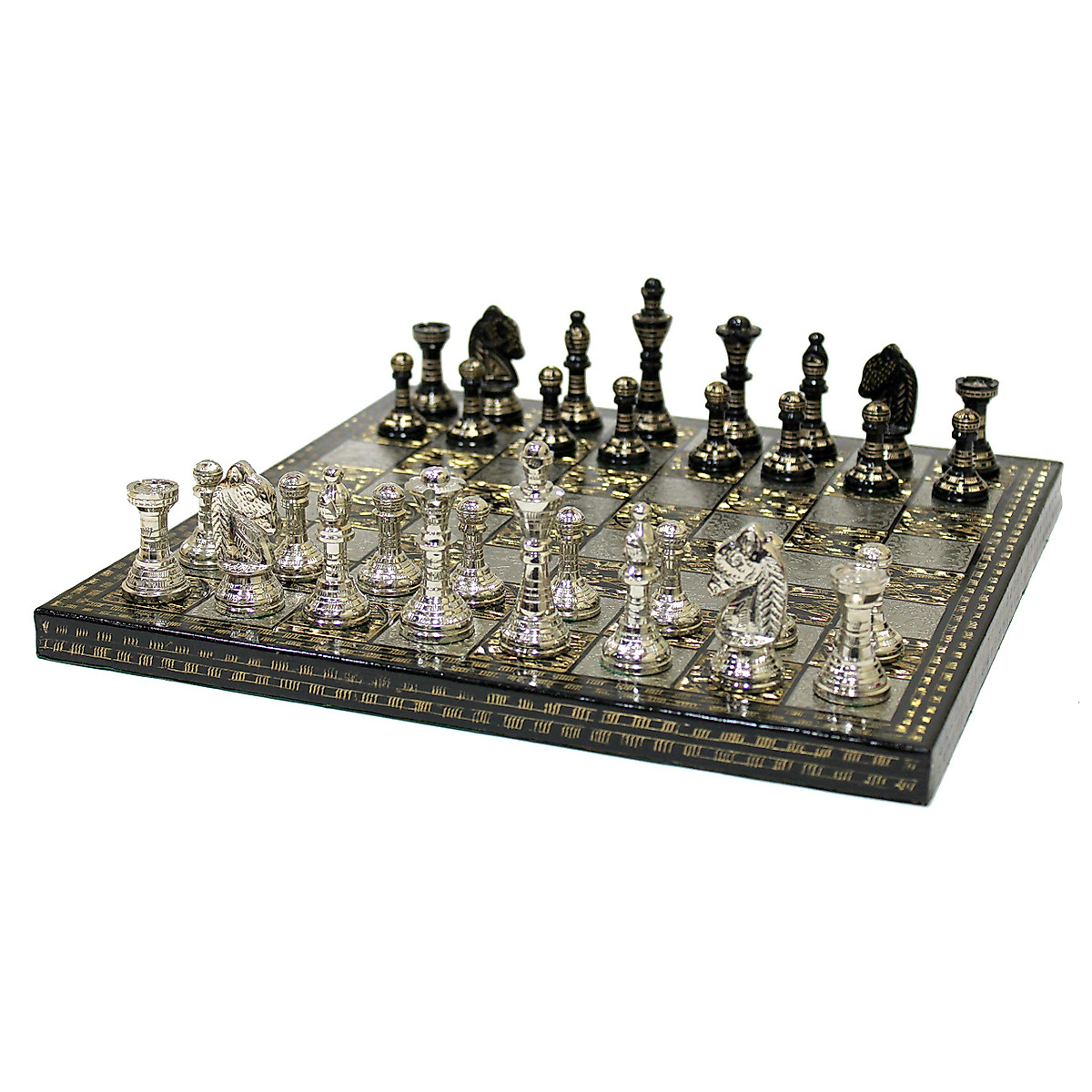 StonKraft Brass Chess Board Game Set with 100% Brass Chess Pieces Chessmen Coins (12" x 12" Inches)
