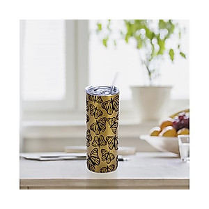 Elanze Designs Fluttering Butterfly Spring Wrap-Around Design 20 Ounce Insulated Stainless Steel Coffee Travel Tumbler Mug Cup, Slide Top Lid & Reusable Straw, Vegas Gold Glitter