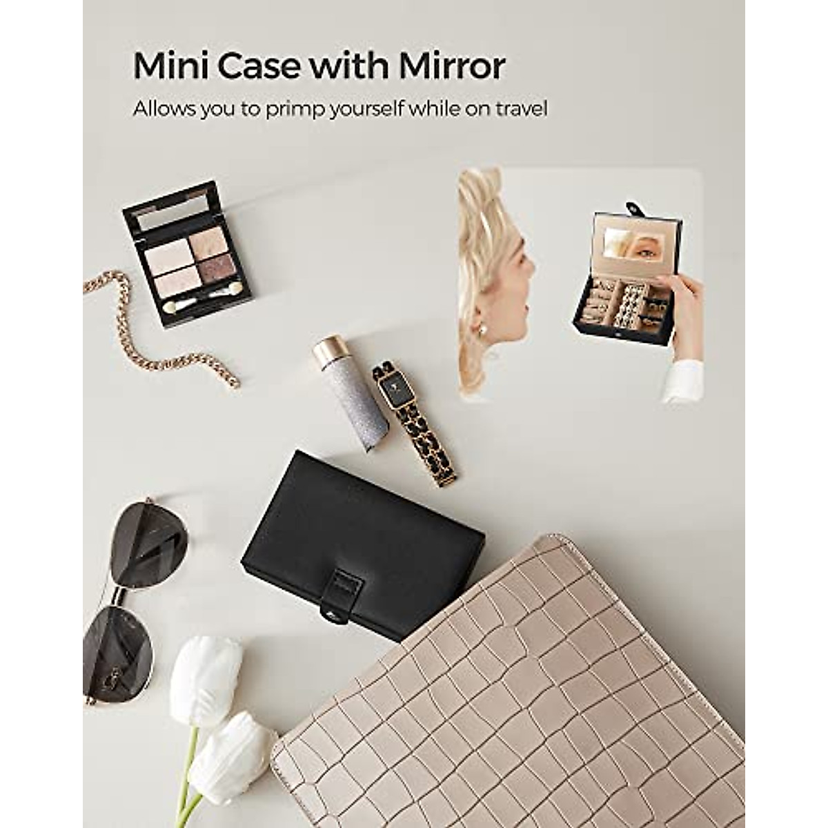 SONGMICS Jewelry Box 3 Layers, Jewelry Organizer with 2 Drawers, Jewelry Case with Portable Travel Case, with Handle, Lockable, Jewelry Storage, Gift for Loved ones, Black UJBC121B