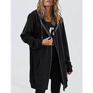 Zeagoo Women's Longline Hooded Sweatshirt / Hoodie Tunic With Fleece,Black,X-Large