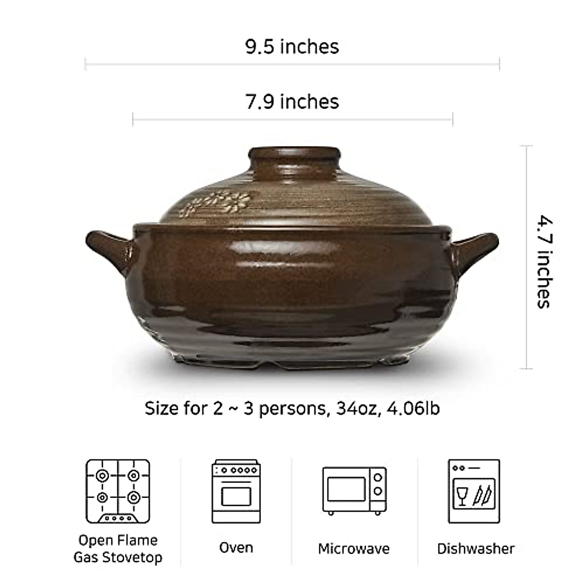 Dolsot Korean Stone Bowl Clay Pots For Cooking Korean Pot Ceramic Cooking Pot Korean Stone Pot Korean Bowl Onggi Kimchi Pot Stone Donabe Pot Crazy Claypot Ttukbaegi Pot With Lid 뚝배기 (large 34oz)