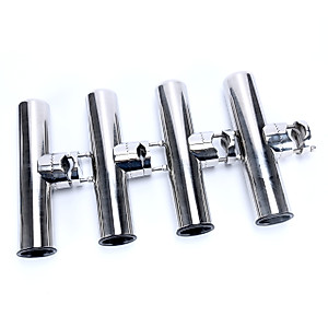 Amarine Made 4Pcs Marine Grade Stainless Steel Rail Mounted Clamp on Fishing Rod Holder for Rails 1" to 1-1/4"