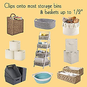 Metal Pantry Baskets Labels Clip On for Storage Bins with White Chalk Markers (18 Black Holders + 4 White Chalk Makers)