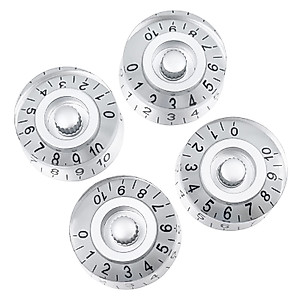 Micovay 4pcs Volume Tone Speed Control Knobs Hat Shape for Les Paul LP Style Bass Electric Guitar Parts, Transparent Silver with Black Numbers