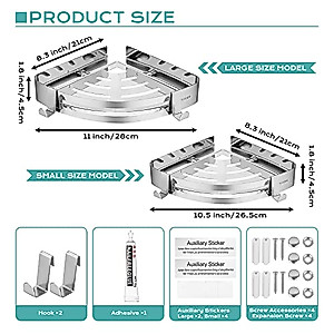 Misounda Shower Rack, Corner Shower Caddy with 4 Hooks - 2 Pack, No Drilling Wall Mounted Shower Caddy, Shower Organizer for Bathroom Storage - Large