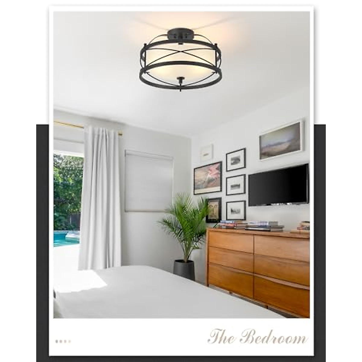 LHLYCLX Entryway Drum Light Fixtures, Semi-Flush Mount Rustic Ceiling Light for Hallway Living Room Bedroom Kitchen, Old Bronze Finished (Brown)