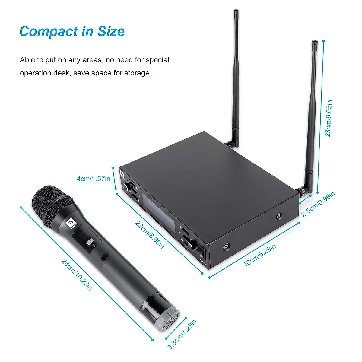 Vangoa UHF Wireless Microphone System, Professional Dual Channel Handheld Dynamic Mic Set, 328ft, High Sensitive Mic System for Karaoke, Church, Party, DJ, Meeting, Wedding