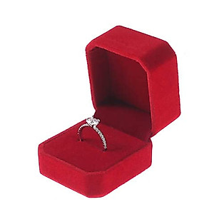RJ Displays Ring Box for Wedding Valentine Ceremony – 2-Piece Set Red Velvet Ring Box Holds Earrings, Engagement Ring – Protective Ring Display Case for Store Display