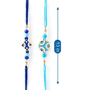 HATHKAAM Set of 2 Designer Evil Eye Blue Rakhi | Traditional Handmade Rakhi for Brother Bhai | Rakhi Bracelet for Bhaiya Combo Gift made with fine Threads for Rakhsha Bandhan (HKR2006)