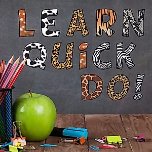 80 Sheets Animal Prints Letters Cutout Animal Print Bulletin Board Letters and Number Accents Safari Animal Texture Letters Wall Decors with Glue Point Dots for Kids Nursery School Classroom