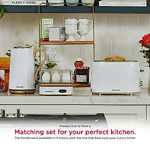 Homeart Panda Cordless Electric Kettle with Wood Detail - Stainless Steel With Removable Filter, Fast Boiling and Auto Shut-off - 1.7L Capacity, White