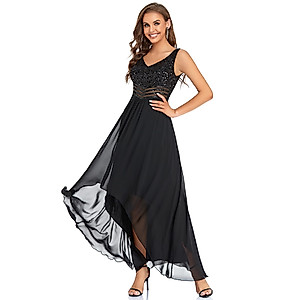 Ever-Pretty Women's A-Line High Low Sequin Chiffon Floor Length Prom Gowns Black US8