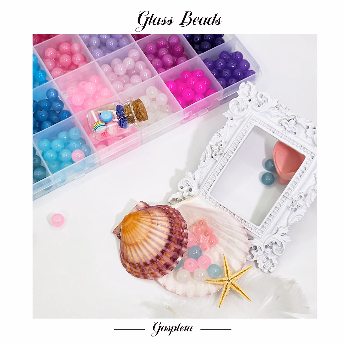 Gaspletu 1800PCS 8mm Glass Beads Bracelet Making Kit, 72 Colors Crystal Beads for Jewelry Making, 3 Box Round Beads Suitable for Beginners