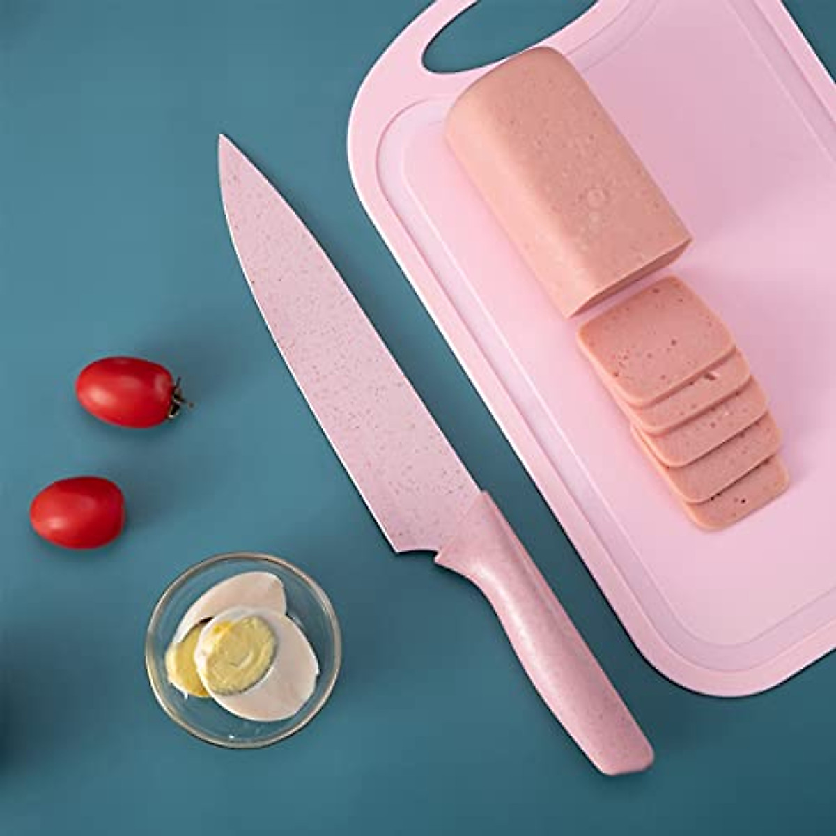 CHUYIREN Knife Set, Colorful Kitchen Knife Set 6 PCS, High Carbon Stainless Steel Cute Knife Set with Non-Stick Coating for Cooking, Camping, RV Travel, and Dorm,Gift Box