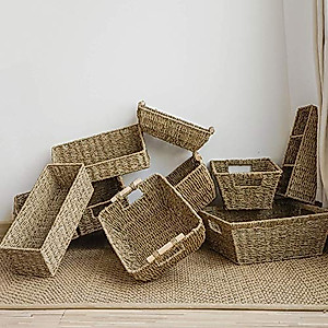 StorageWorks Toilet Basket Tank Topper, Toilet Paper Basket for Bathroom, Seagrass Storage Basket for Toilet Tank Top, Bathroom Wicker Basket, 2 Pack