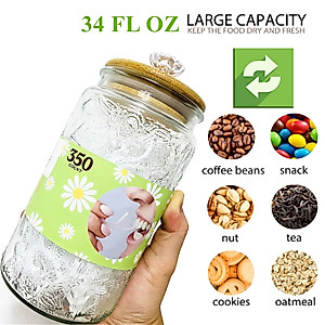 H2SON Glass Containers with Lids, 34 FL OZ Food Canisters Storage Jars with 350 Count Floss Picks, Sourdough Starter Jar for Kitchen Counter, Using Pet Treat Pantry, Coffee, Tea, Sugar （Sunflower）