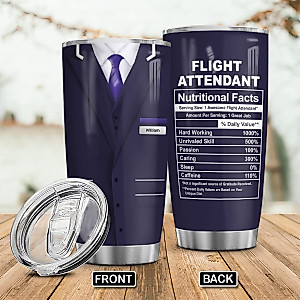 Wassmin Personalized Flight Attendant Gifts Flight Attendant Nutrition Facts Tumbler 20oz 30oz Stainless Steel Coffee Travel Mug Tumblers Cup Birthday Christmas Gifts For Women Men