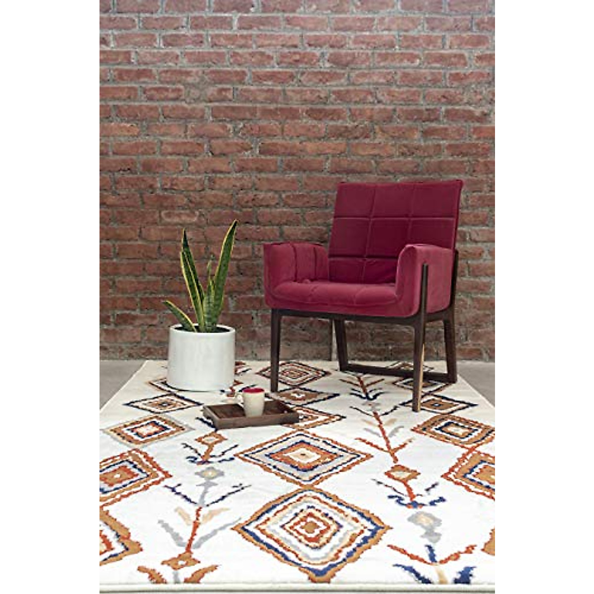 Furnish my Place Moroccan Diamond Rug - 5 ft. x 8 ft, Ivory, Geometric, Accent Rug with Transitional Style