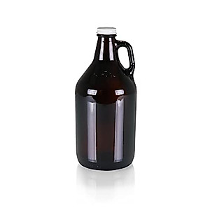 LEGACY - a Picnic Time brand, Amber Glass Growler Jug with Handle and Steel Twist Off Lid, 64-Ounce