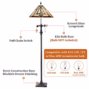 Thatyears Tiffany Floor Lamp 2-Light 16" Wide Mission Antique Style Stained Glass Lampshade for Living Room Bedroom