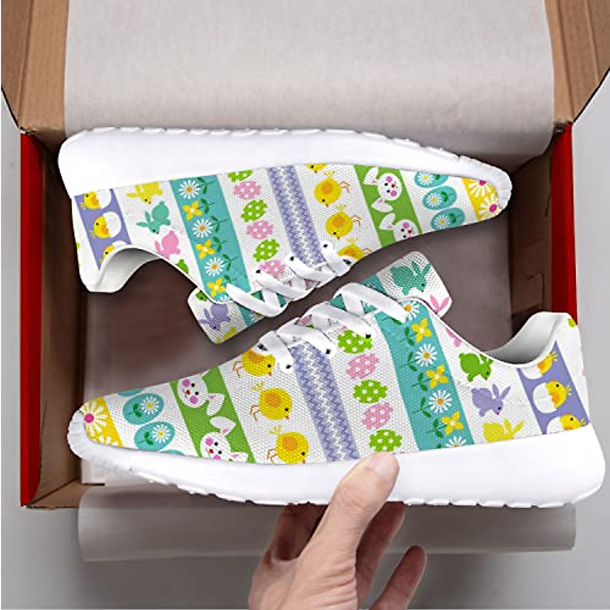 vogiant Girls Women's Tennis Shoes Lightweight Running Sneakers White Easter Pattern Gym Golf Shoes Gifts for Ladies,US Size 7 Women/5 Men