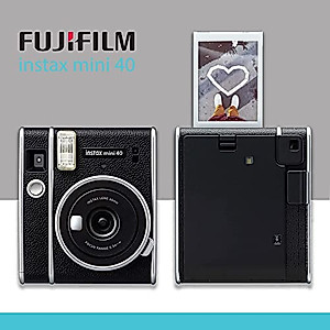 Fujifilm Instax Mini 40 Instant Camera Black+ Fujifilm Instax Mini Twin Pack Instant Film 2 Packs (Total 40 Sheets)- Instant Camera Great Value Bundle!