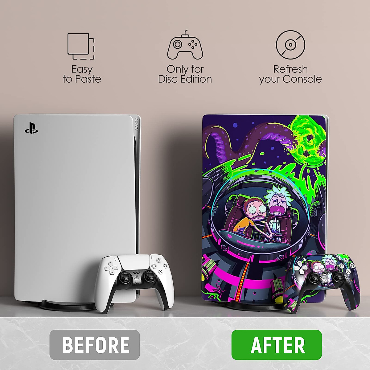 TESSGO PS 5 Skin Disc Edition Anime Console and Controller Vinyl Sticker, Durable, Scratch Resistant, No Bubble, Precisely Line Up, Compatible with Play S tation 5