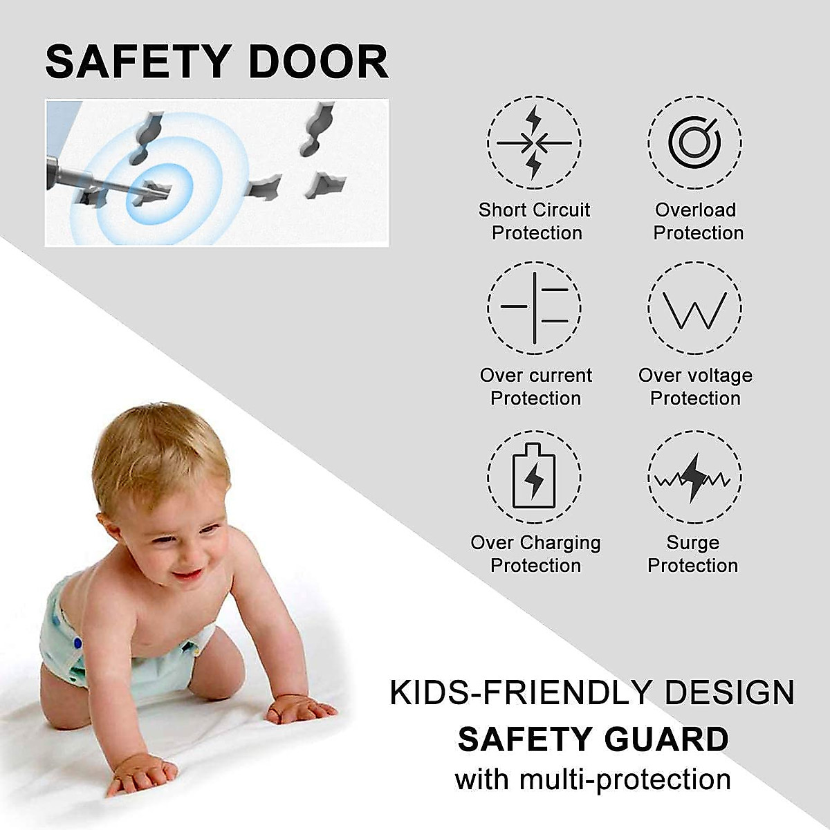 FANLIDE Universal Power Strip with USB Ports, 4 Outlets 4 Smart USB (5V 3.4A 17W), 6.5ft Power Cord, 2500W Circuit Breaker, Child Safe Door, for Cruise Ship,Dorm Room Multi Plug Extender