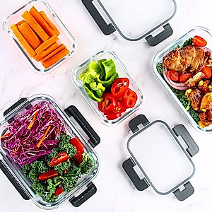 SHYRC Glass Food Storage Containers, 10 Pack Glass Meal Prep Container, Leak Proof, Glass Storage Containers with Lids, Ideal for Food Storage, Lunch, On-the-Go, Leftover - Grey