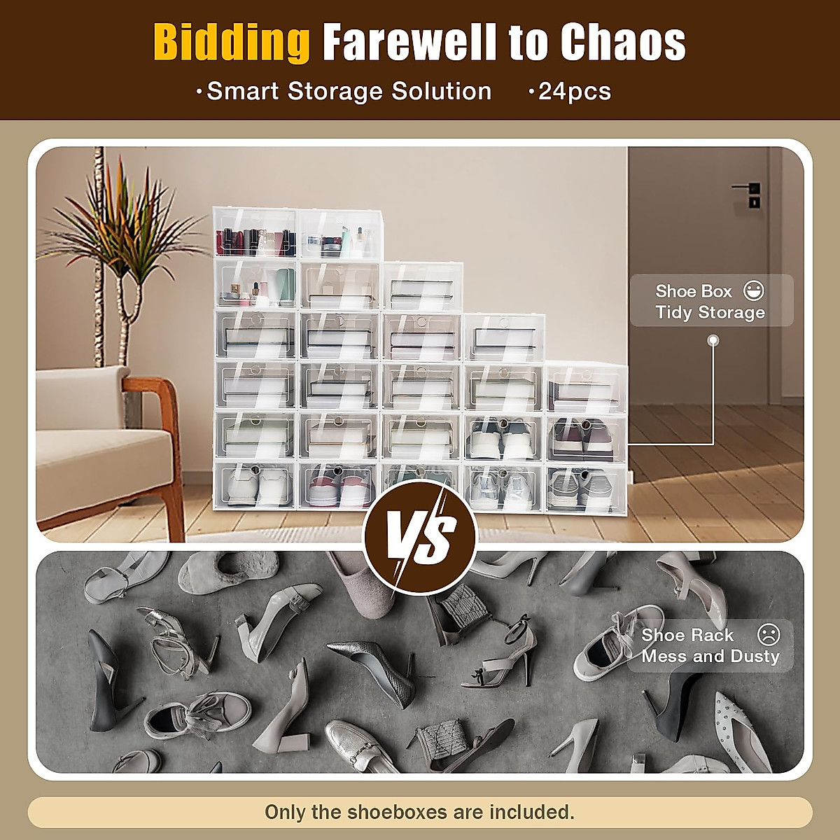 LIYUANJUN Stackable Shoe Box, 24Pcs Shoe Storage Box Shoe Sneaker Organizer DIY Shoe Stand Containers for Women Men Putting Slippers Boots in Living Room Hallway Transparent