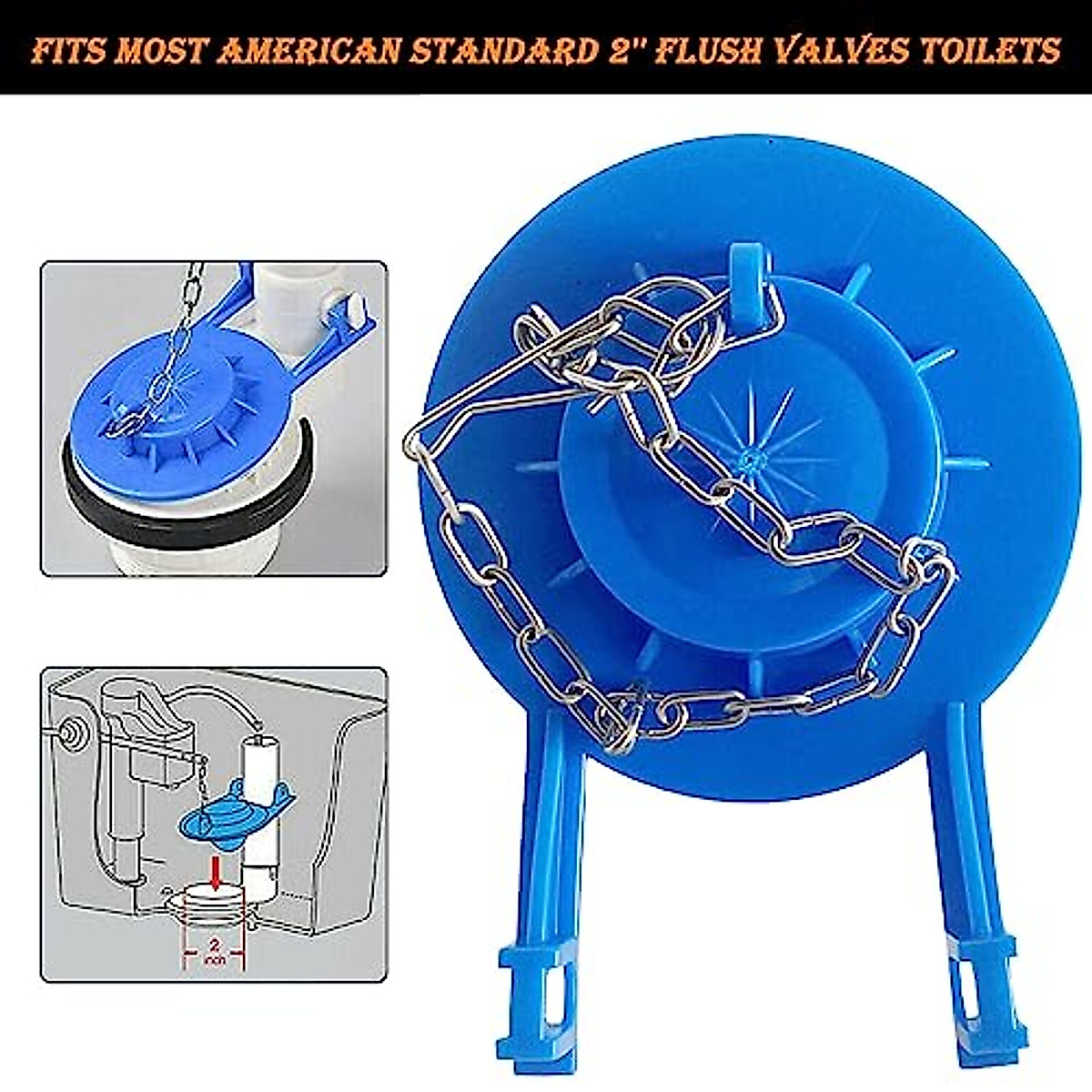 1 Pack Toilet Flapper Replacement, Universal 2-inch Toilet Stopper Flapper Compatible with American Standard Toilet Tank, Water Saving Long-Lasting Rubber Seal Flapper with Stainless Steel Chain