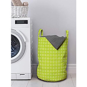 Lunarable Floral Laundry Bag, Hand Drawn Image of Flowers with Line Frames and Filllings Artwork Print, Hamper Basket with Handles Drawstring Closure for Laundromats, 13" x 19", Lime Green and White