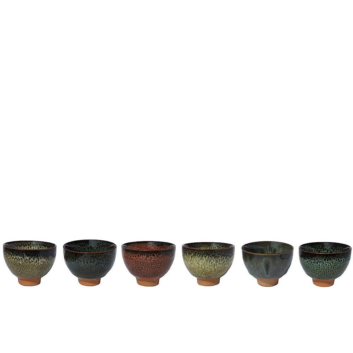 Mtoye 6PCS Handmade Chinese Small Ceramic Tea Set Sake Cups Set of 6，2.5oz 6 Colors Pottery Teacups