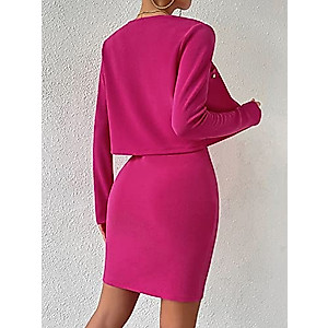 Floerns Women's 2 Piece Outfit Button Front Jacket Blazer with Bodycon Cami Dress Hot Pink M
