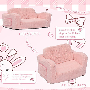 MISHAO Toddler Couch 2-in-1 Foldable Kids Sofa Couch Chair w/Removable Cover, Baby Comfy Pull Out Sofa Armchair to Lounger Sleeper Bed w/Side Pockets for Boys & Girls (Sherpa Pink)