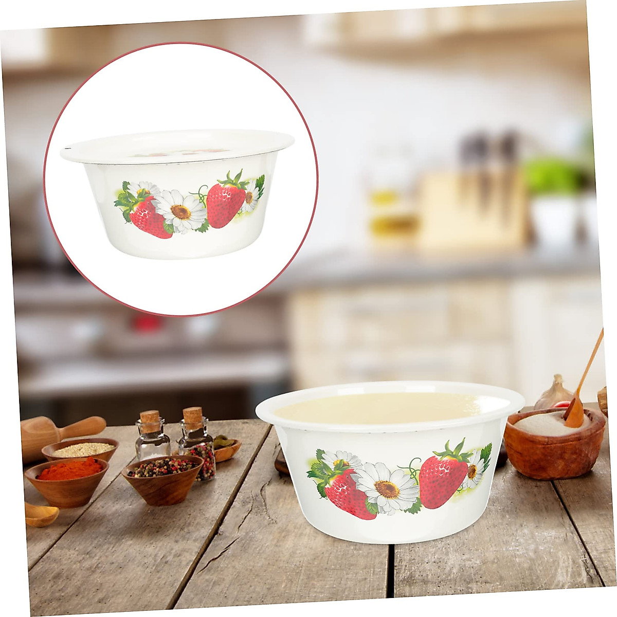 Veemoon 2pcs Cm Fruit Holder Tray Gadget Enamels Serving Keeper Household Oil Bowl Washing Beating Noodles Platter Salad Pot Travel with Camping Container Plates Lid Food Dough Retro Soup