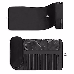 Warmstore Makeup Brush Bag, Travel Makeup Brush Case Makeup Brush Holder Organizer Cosmetic Bag Portable Roll Up Brush Storage Bag for Makeup Brushes and Cosmetic Essentials (Black)