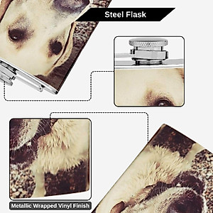 Top Shelf Stainless Steel Hip Flask Holding 8 oz | Pocket Size Leak Proof Screw-On Cap | Personalized with Pet Photo Design alcohol flask | Black Metallic Wrapped Vinyl Finish