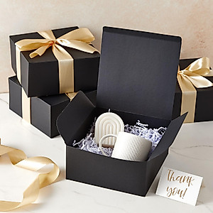 Stockroom Plus 10 Pack Black Gift Boxes with Lids, Ribbon and Blank White Greeting Cards (8 x 8 x 4 in)