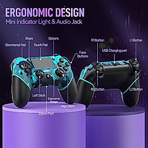 JORREP Wireless Controller for PS4, Remote Controller Compatible with PS-4/Slim/Pro, Wireless Gams Controller with Dual Vibration, 6-Axis Motion, Audio Function, Mini LED Indicator