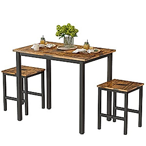 Recaceik 3 Piece Dining Table Set, Modern Bar Table Set w/ 2 Stools Kitchen Table Set for 2 Compact Design Kitchen Bar Table and Chairs for Dining Room, Living Room, Apartment, Small Space (Brown)