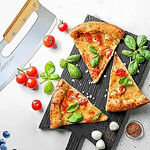 ALLTOP Pizza Cutter Rocker,Stainless Steel Blade Knife With Double Wooden Handle & Plastic Cover, Large Pizza Slicer/Chopper,Good Kitchen Tool -14 In