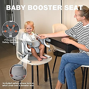 Swekid 3-in-1 Portable High Chair for Babies & Toddlers, Baby Hook Clip on Fast Table Chair w/PU Leather, Adjustable Height, Kids Booster Seat with Tray, Perfect for Dining Table Travel Camping Beach
