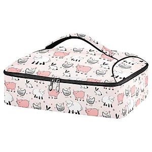 Kcldeci Insulated Thermal Food Carrier Insulated Casserole Carrier for Hot or Cold Food,Rabbit Pig Chicken and Sheep Insulated Tote Bag for Potluck Cookouts Parties Picnic,Lasagna Lugger