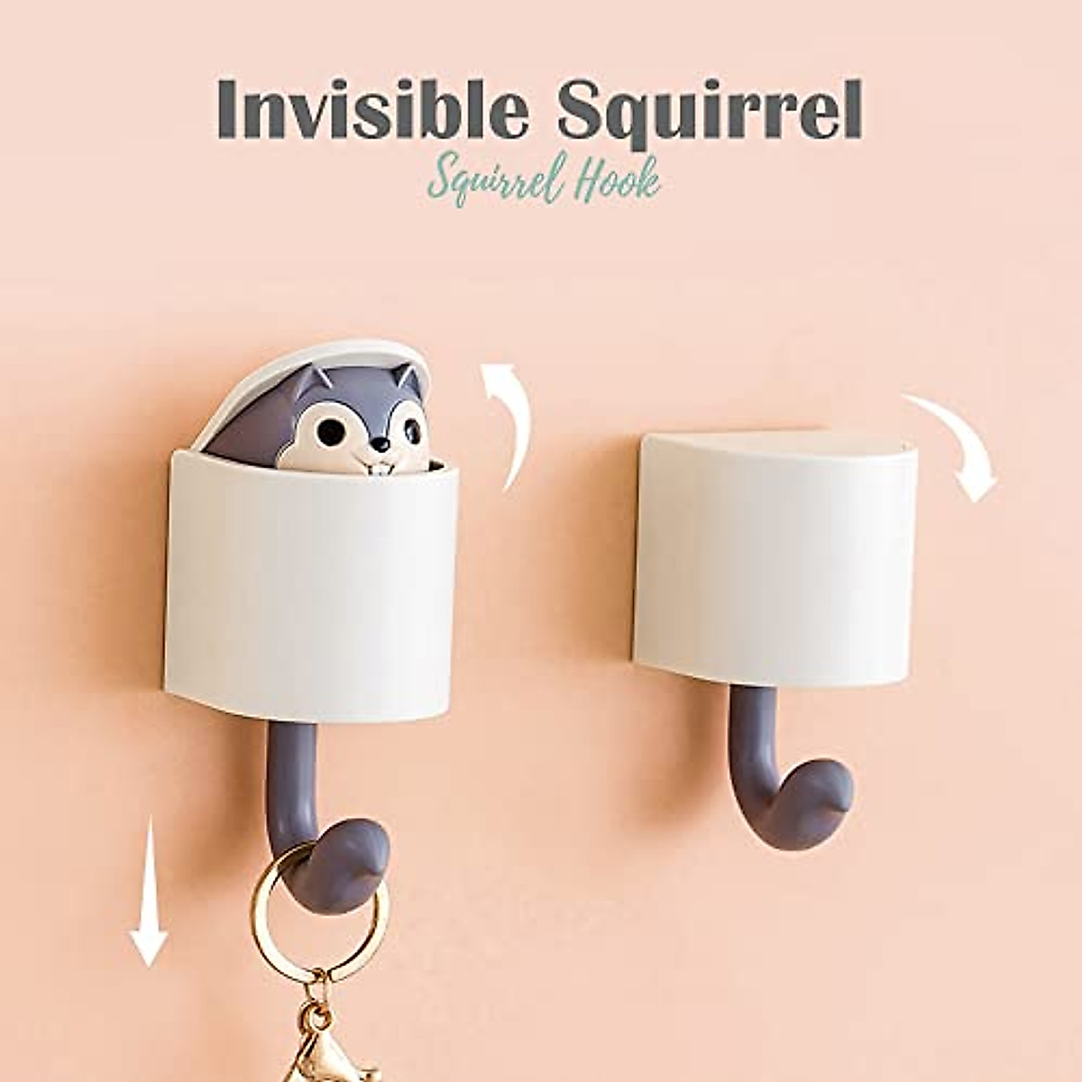 4 Pieces Squirrel Shape Adhesive Hook for Living Room Bedroom ORNOOU Cute Cartoon Creative Home Decoration Wall Hooks