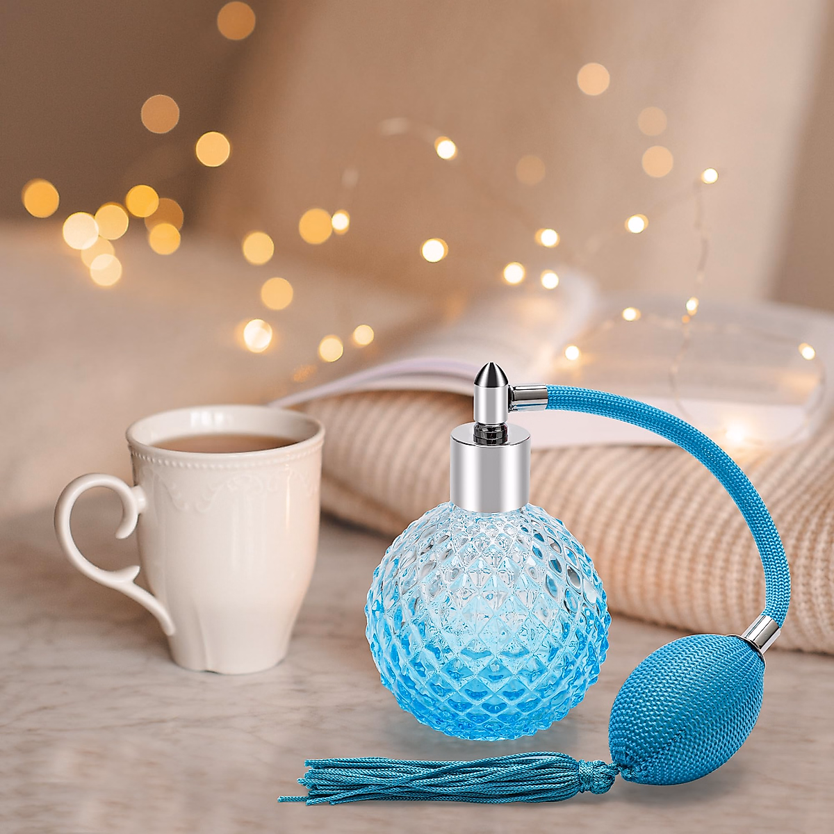 Coolrunner Crystal Art Vintage Style Refillable Perfume Atomizer Long Spray Bottle 100ml (Blue)