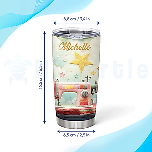 Hyturtle Personalized Gifts For Sewing Lover - Just A Girl Who Loves Sewing Custom Stainless Steel Tumbler 20 oz With Lid - Quilting Crochet Lover Gifts For Women, Girl On Birthday, Christmas