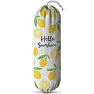 Hglian Lemon Grocery Bags Holder Dispenser Wall Mount Plastic Bag Holder Garbage Shopping Trash Bags Storage Carrier Organizer,Cute Lemon Home Kitchen Décor, Gifts for Women Mom Wife